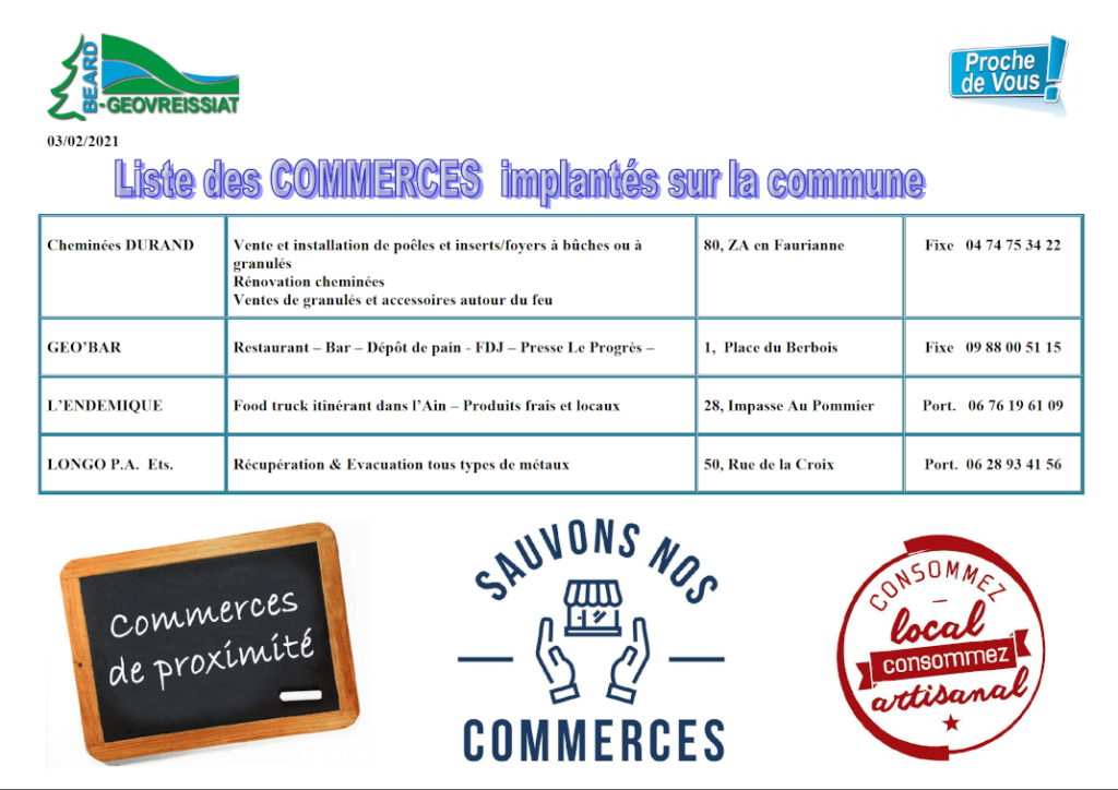Les commerces – Commune de Béard-Géovreissiat